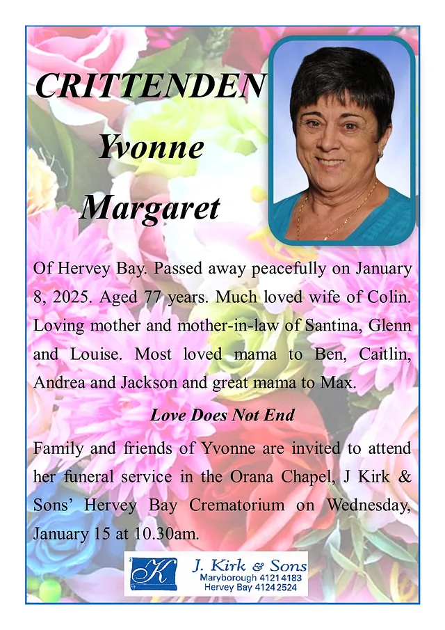 Funeral Notices and Memorials in Hervey Bay, Maryborough | J Kirk Sons ...