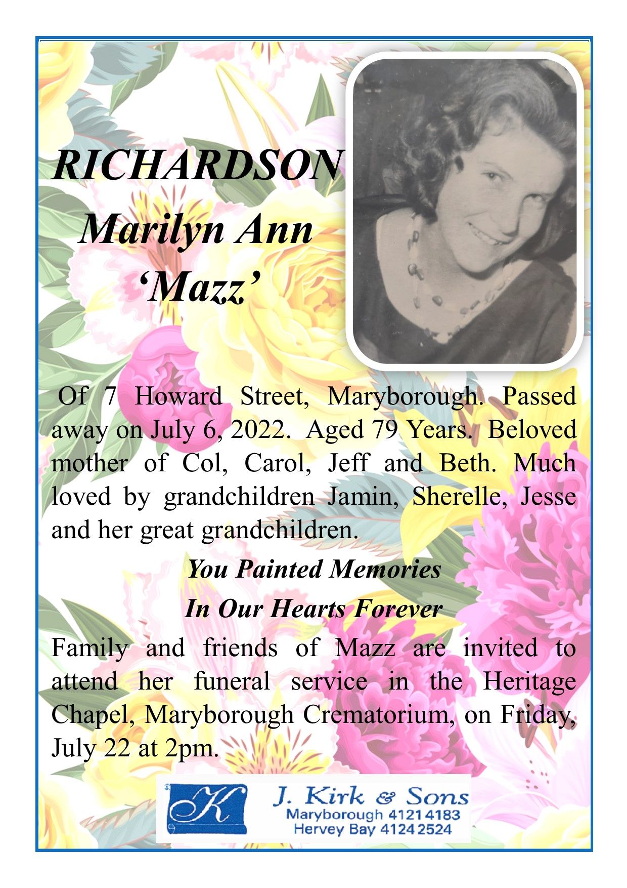 Funeral Notices and Memorials | Hervey Bay and Maryborough