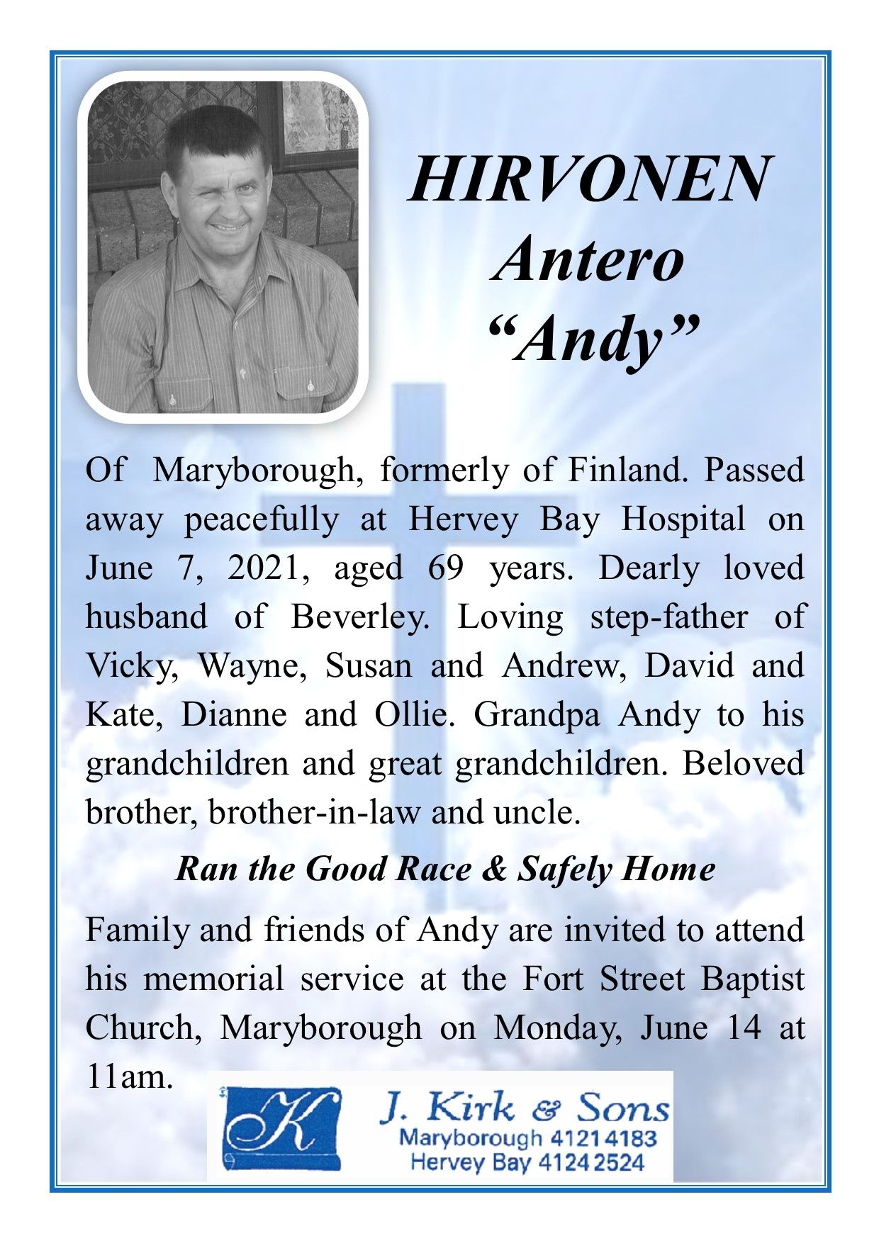 Funeral Notices and Memorials | Hervey Bay and Maryborough