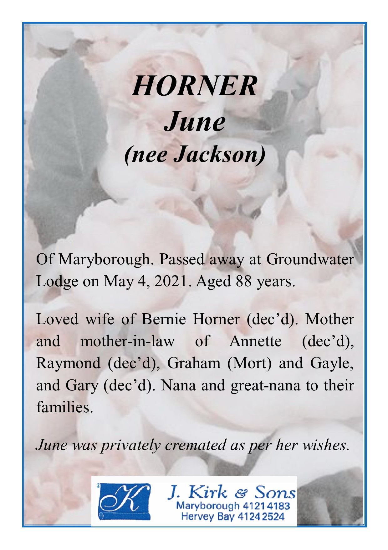 Funeral Notices and Memorials | Hervey Bay and Maryborough