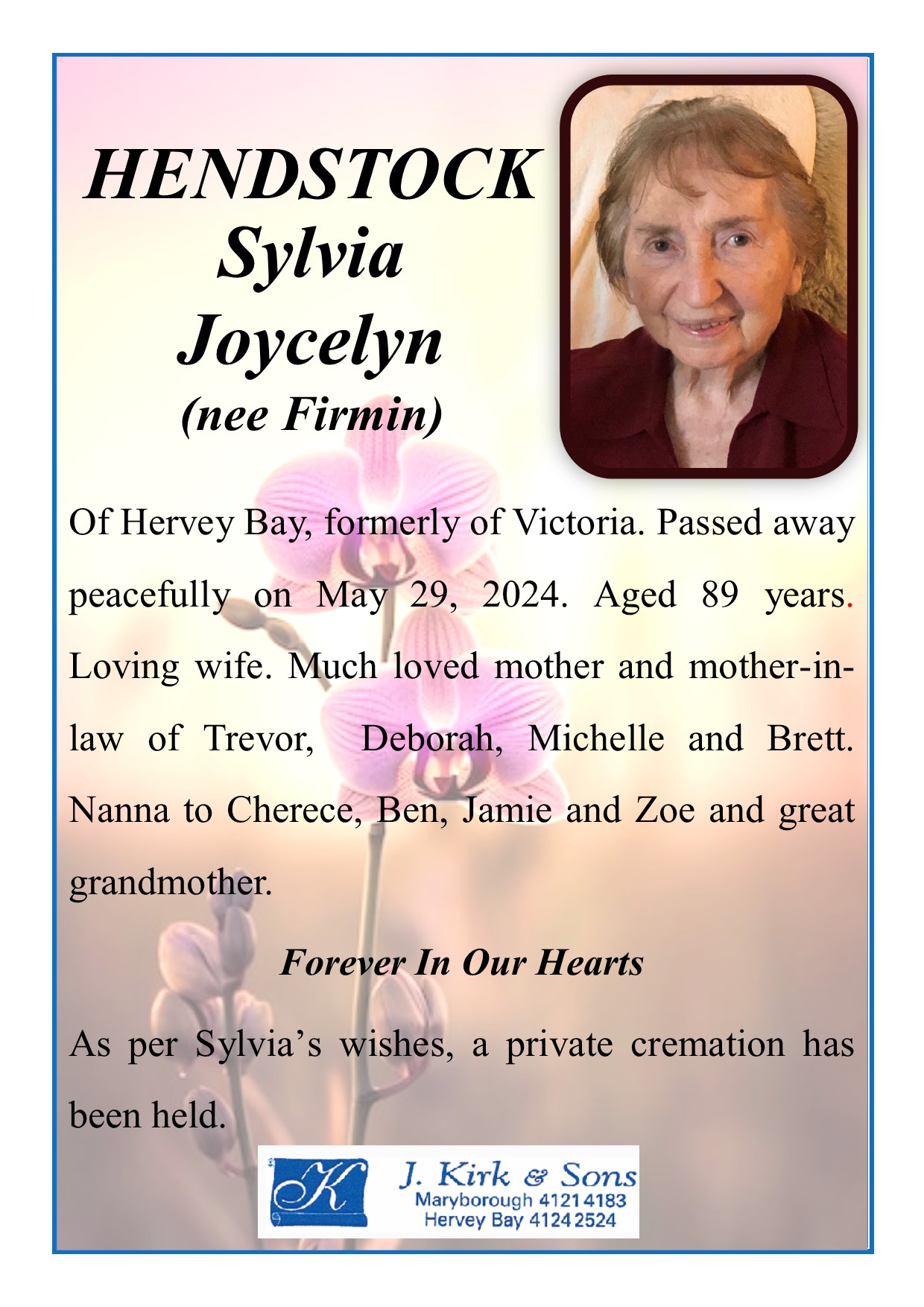 Funeral Notices and Memorials | Hervey Bay and Maryborough