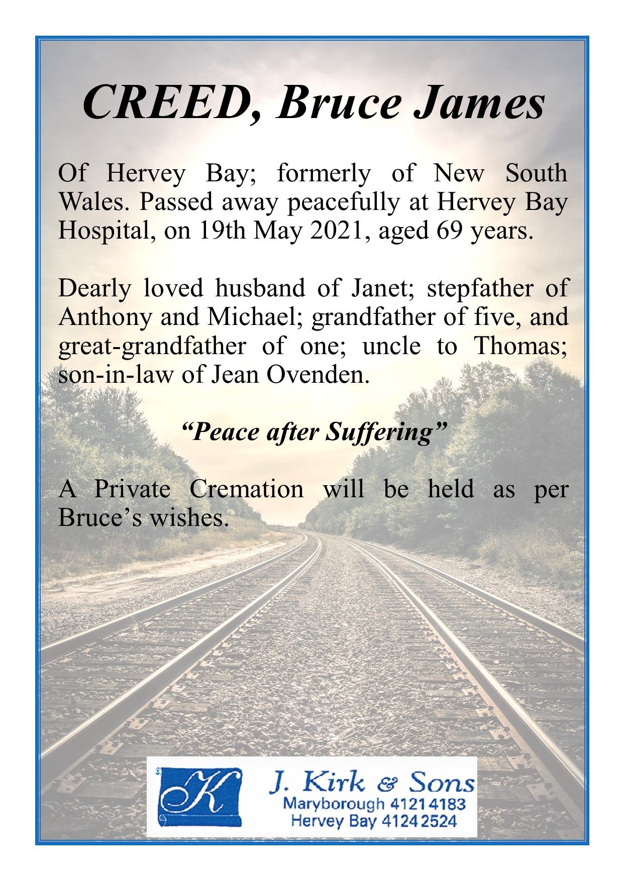 Funeral Notices and Memorials | Hervey Bay and Maryborough