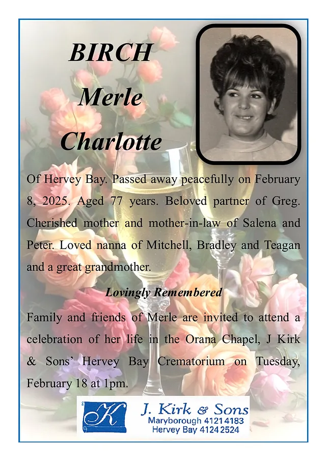 Funeral Notices and Memorials in Hervey Bay, Maryborough | J Kirk Sons ...