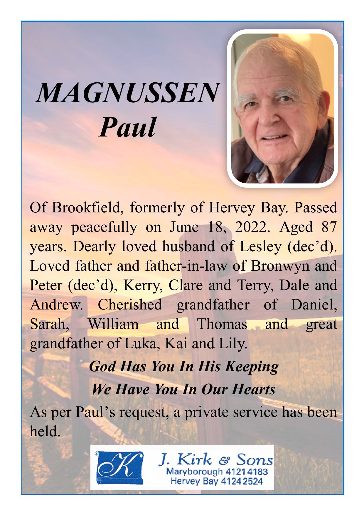 Funeral Notices and Memorials | Hervey Bay and Maryborough