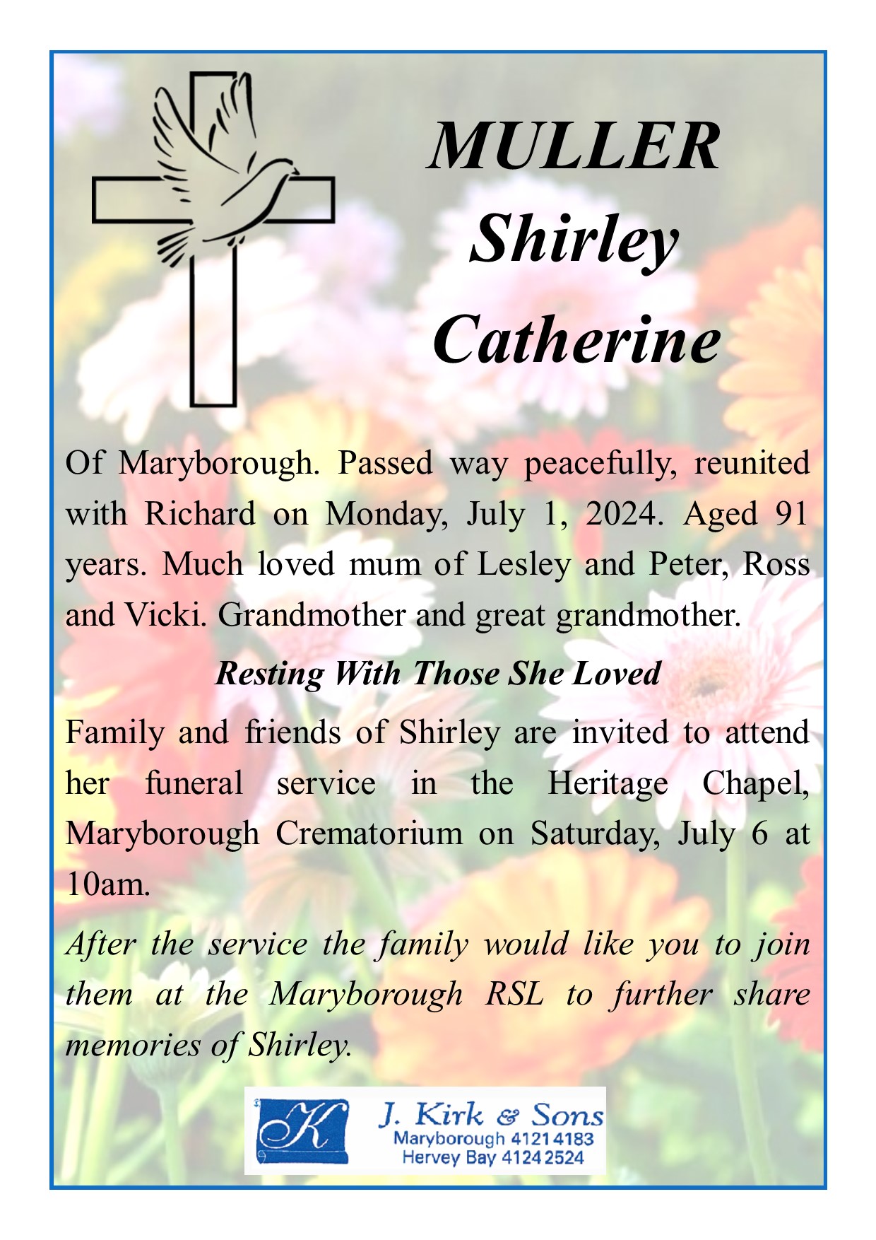 Funeral Notices and Memorials | Hervey Bay and Maryborough