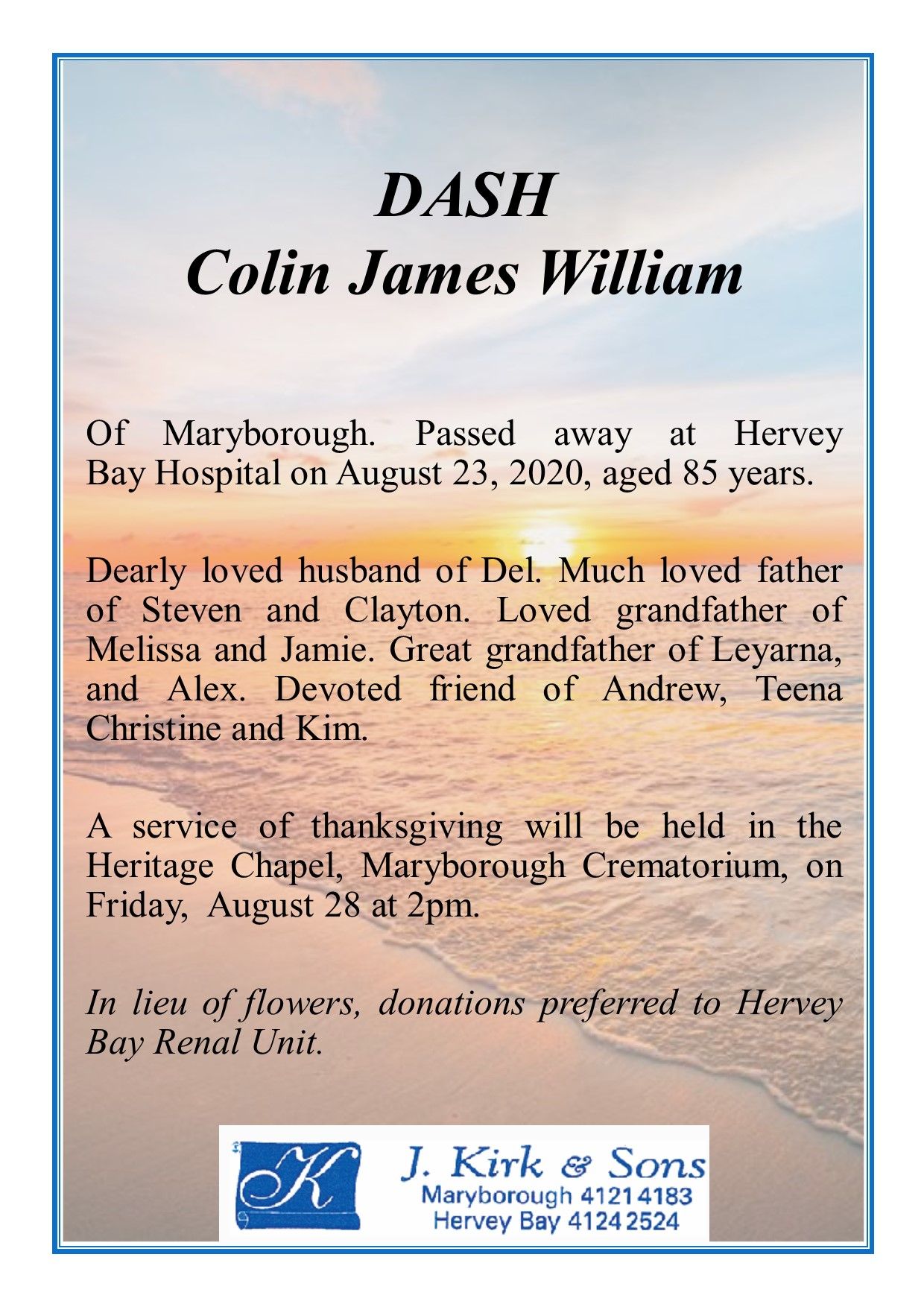 Funeral Notices and Memorials | Hervey Bay and Maryborough