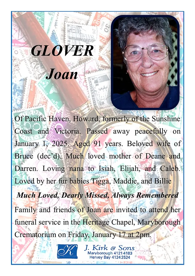 Funeral Notices and Memorials in Hervey Bay, Maryborough | J Kirk Sons ...