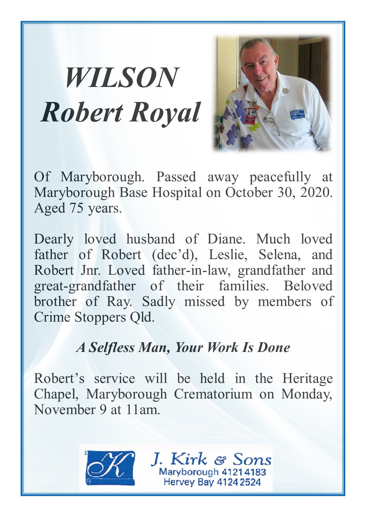 Funeral Notices and Memorials | Hervey Bay and Maryborough