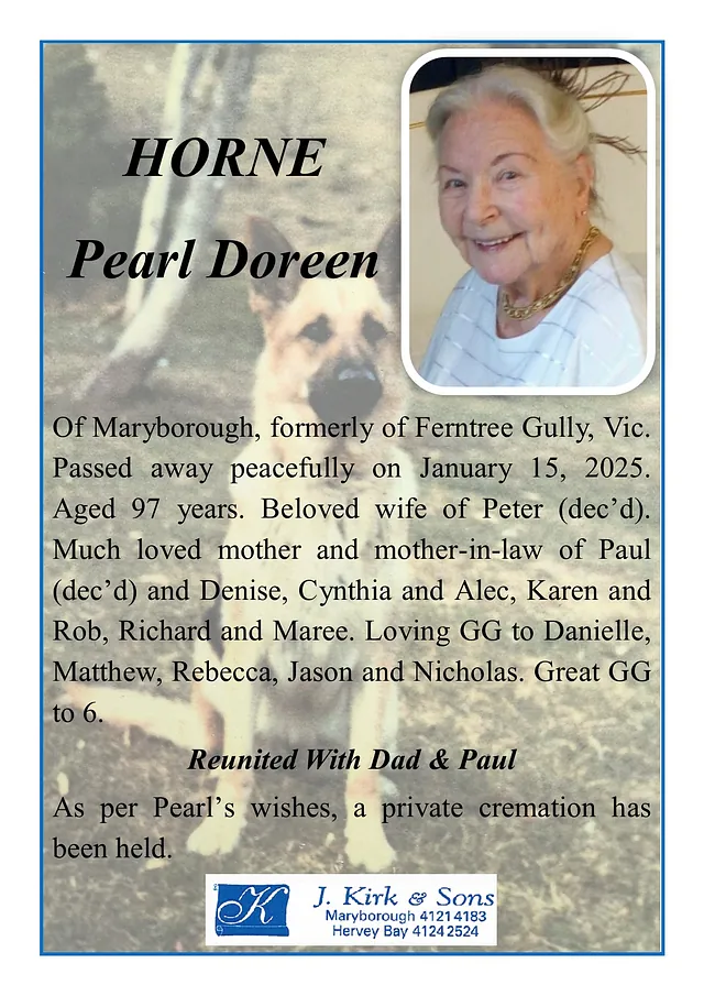 Funeral Notices and Memorials in Hervey Bay, Maryborough | J Kirk Sons ...