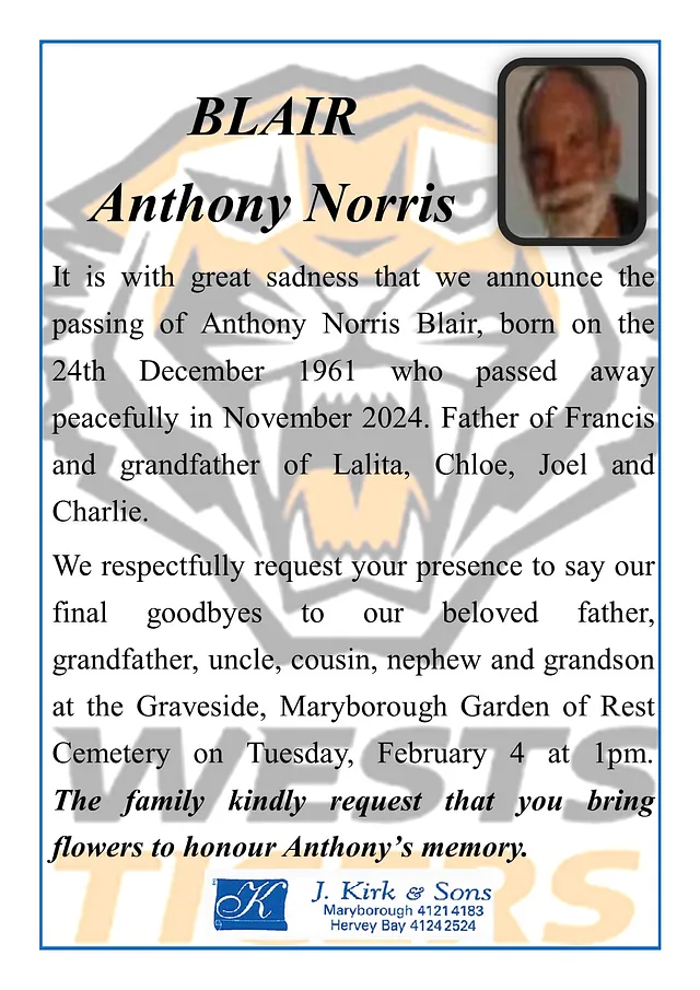 Funeral Notices and Memorials in Hervey Bay, Maryborough | J Kirk Sons ...