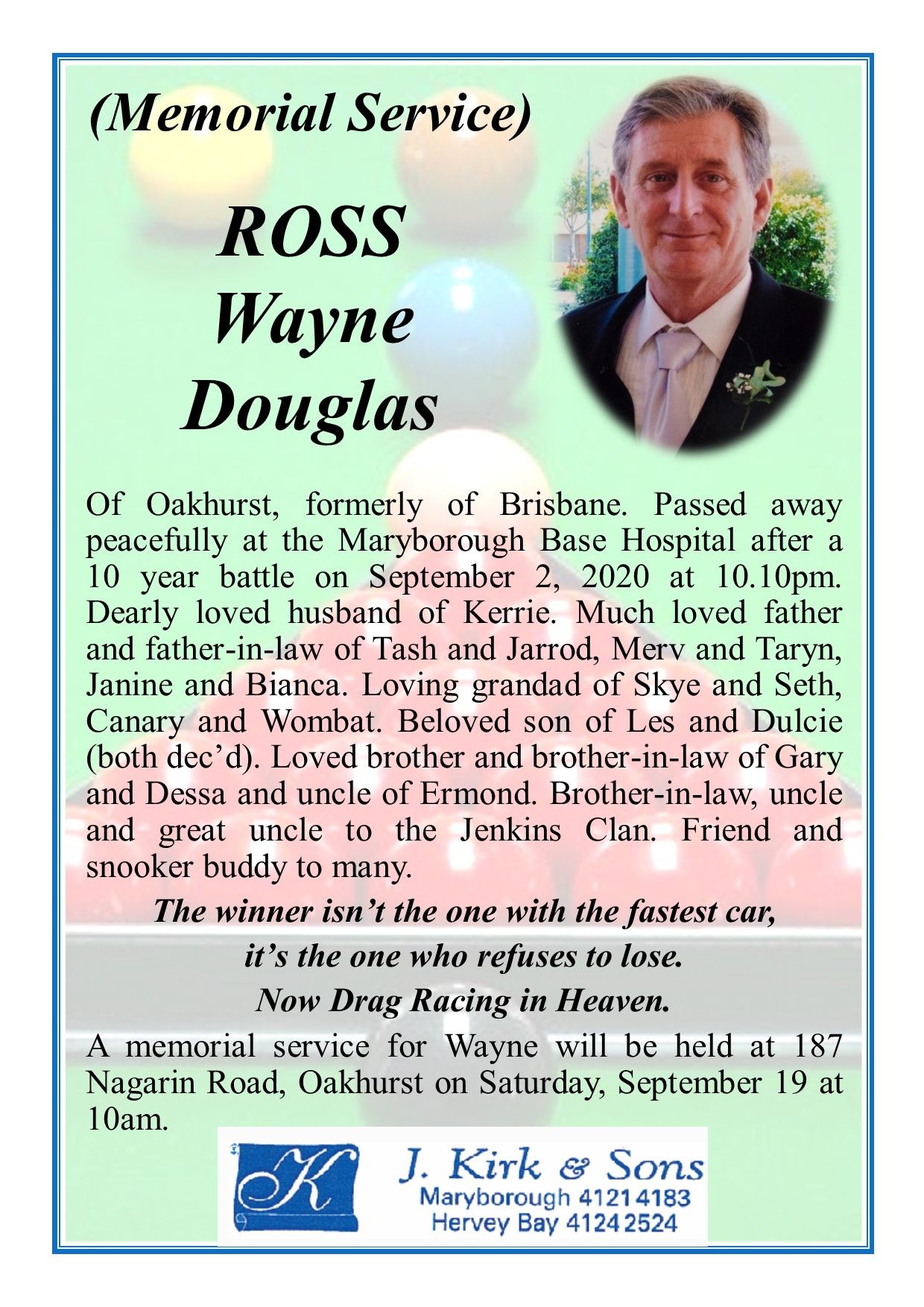 Funeral Notices and Memorials | Hervey Bay and Maryborough