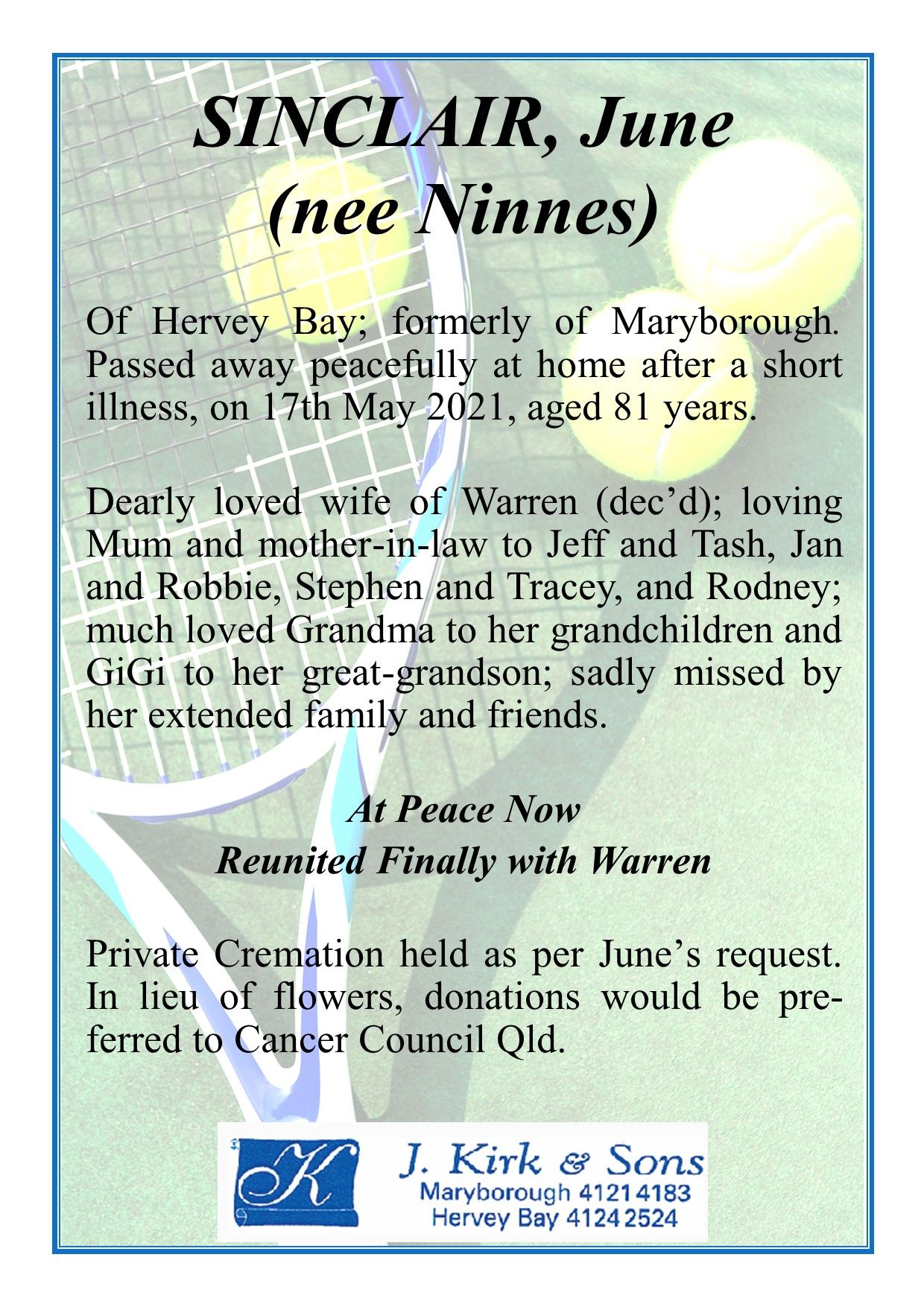 Funeral Notices and Memorials | Hervey Bay and Maryborough