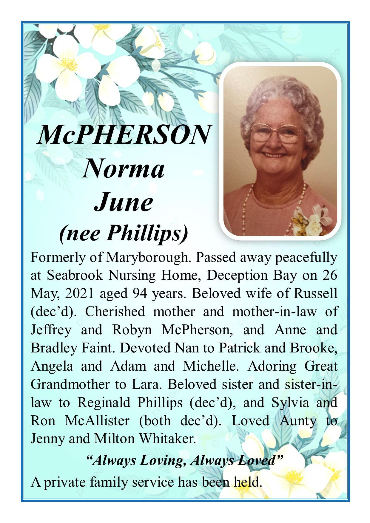 Funeral Notices and Memorials | Hervey Bay and Maryborough