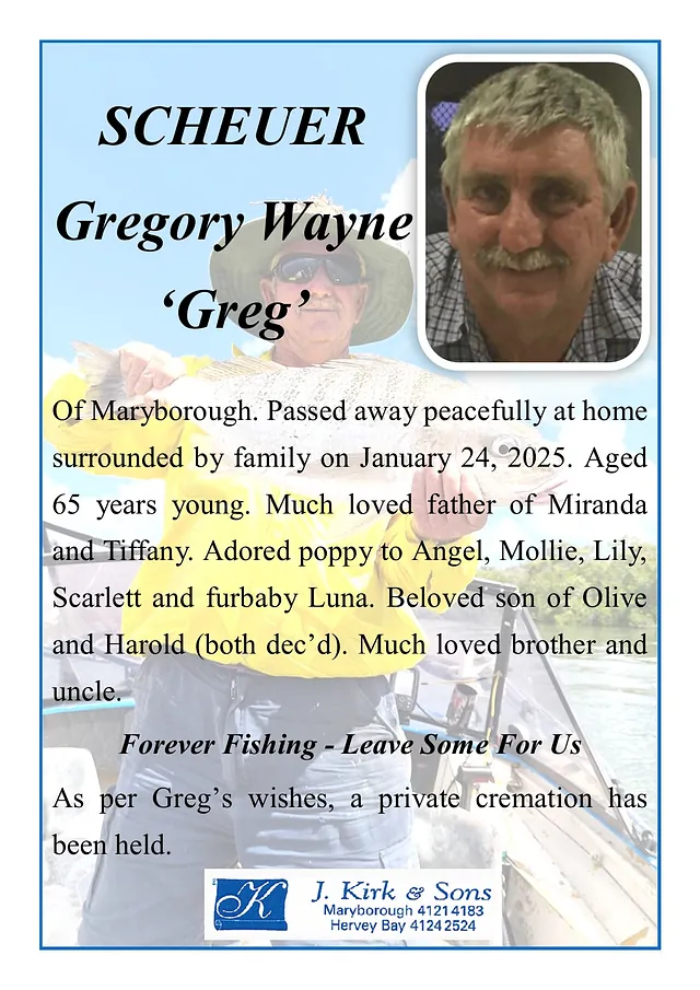 Funeral Notices and Memorials in Hervey Bay, Maryborough | J Kirk Sons ...