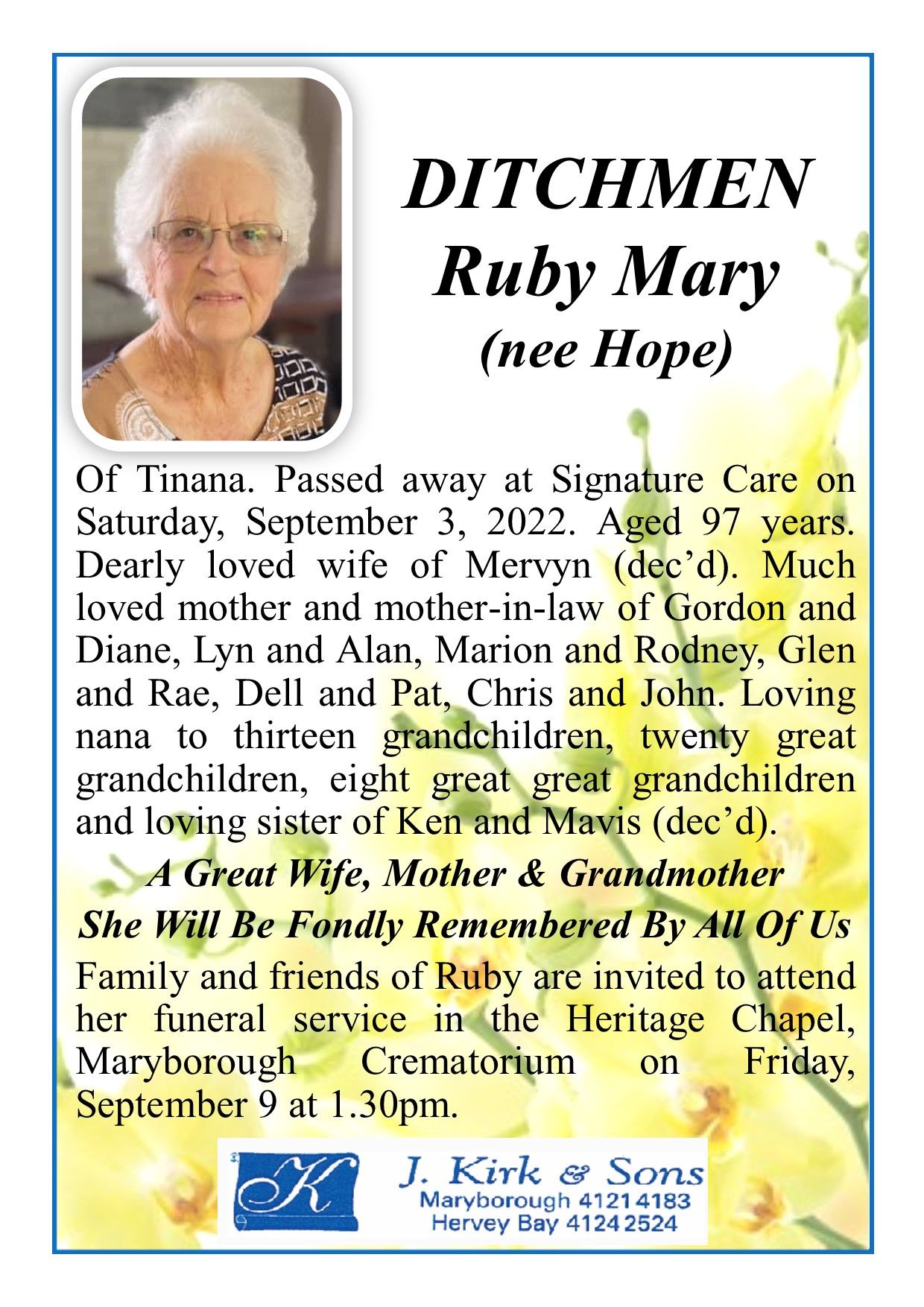 Funeral Notices and Memorials | Hervey Bay and Maryborough