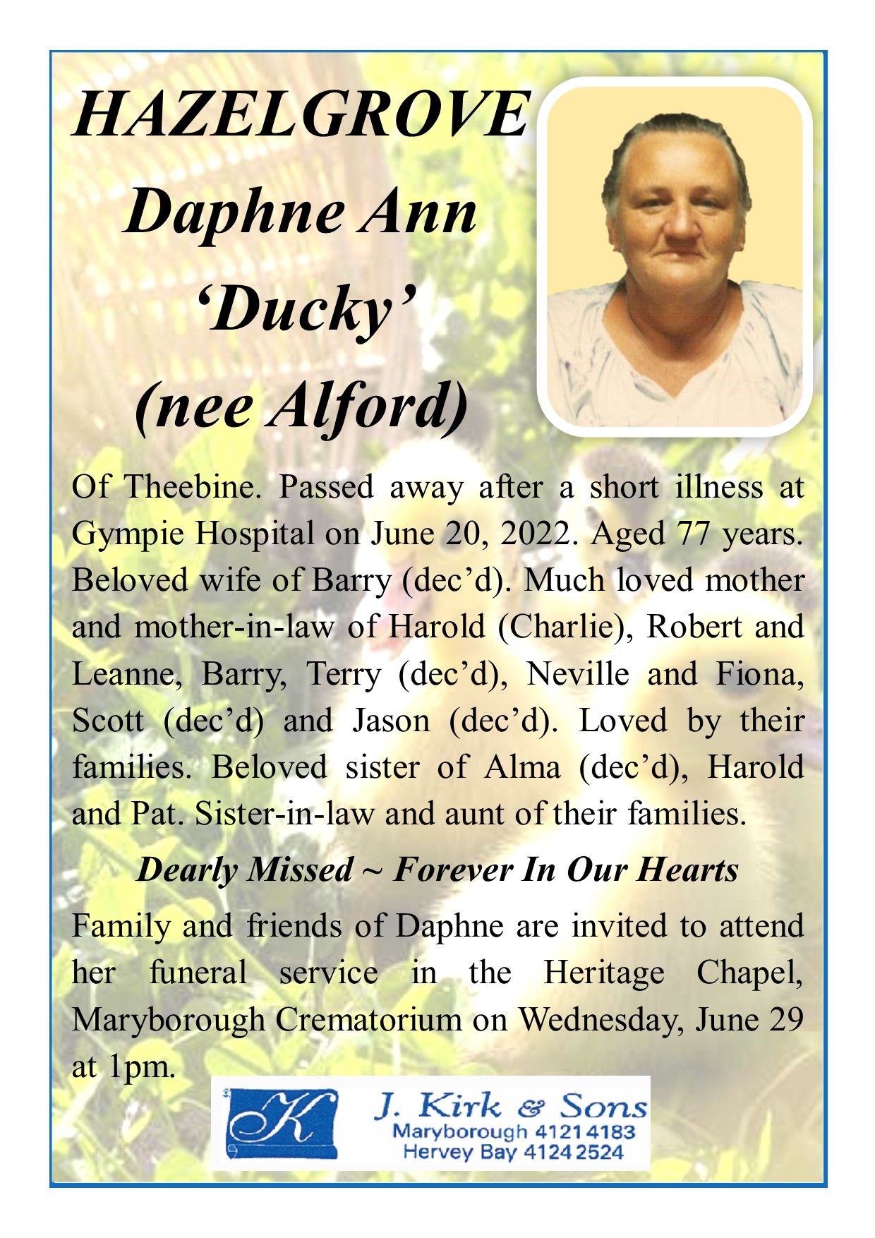 Funeral Notices and Memorials | Hervey Bay and Maryborough