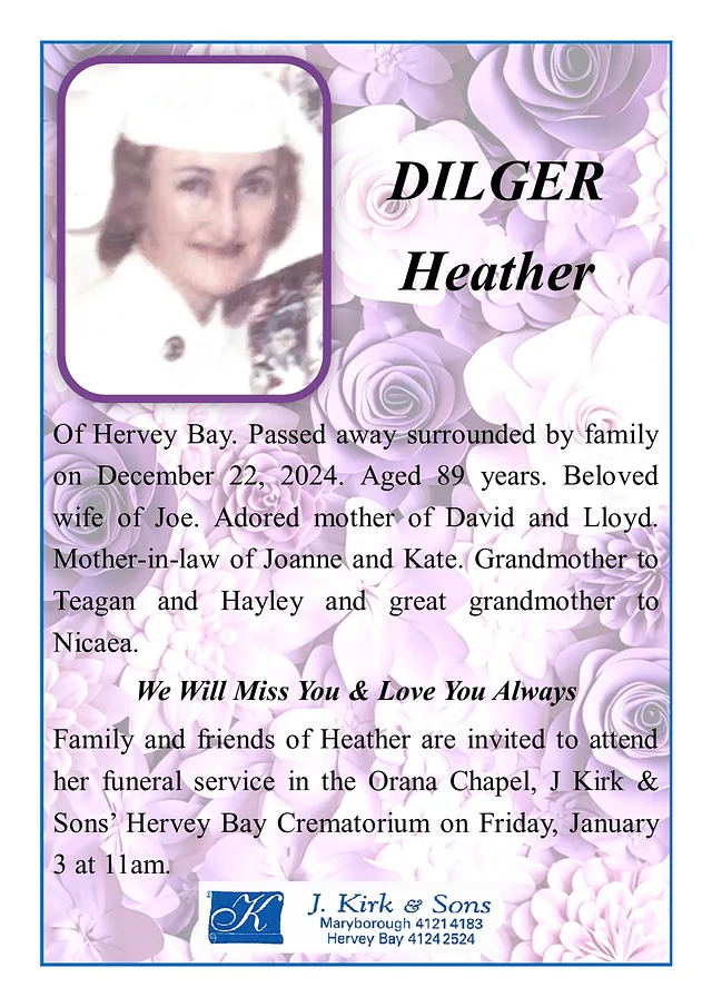 Funeral Notices and Memorials in Hervey Bay, Maryborough | J Kirk Sons ...