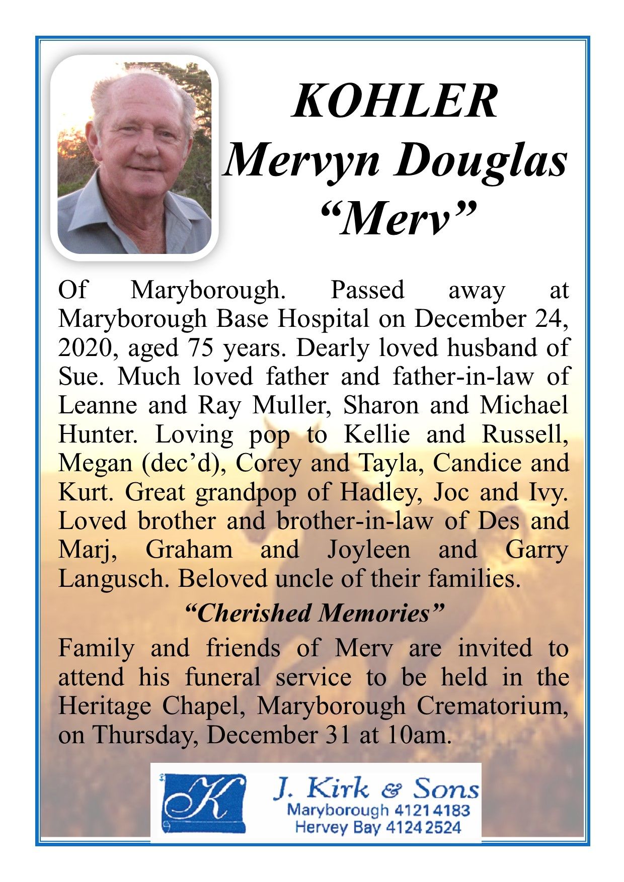 Funeral Notices and Memorials | Hervey Bay and Maryborough