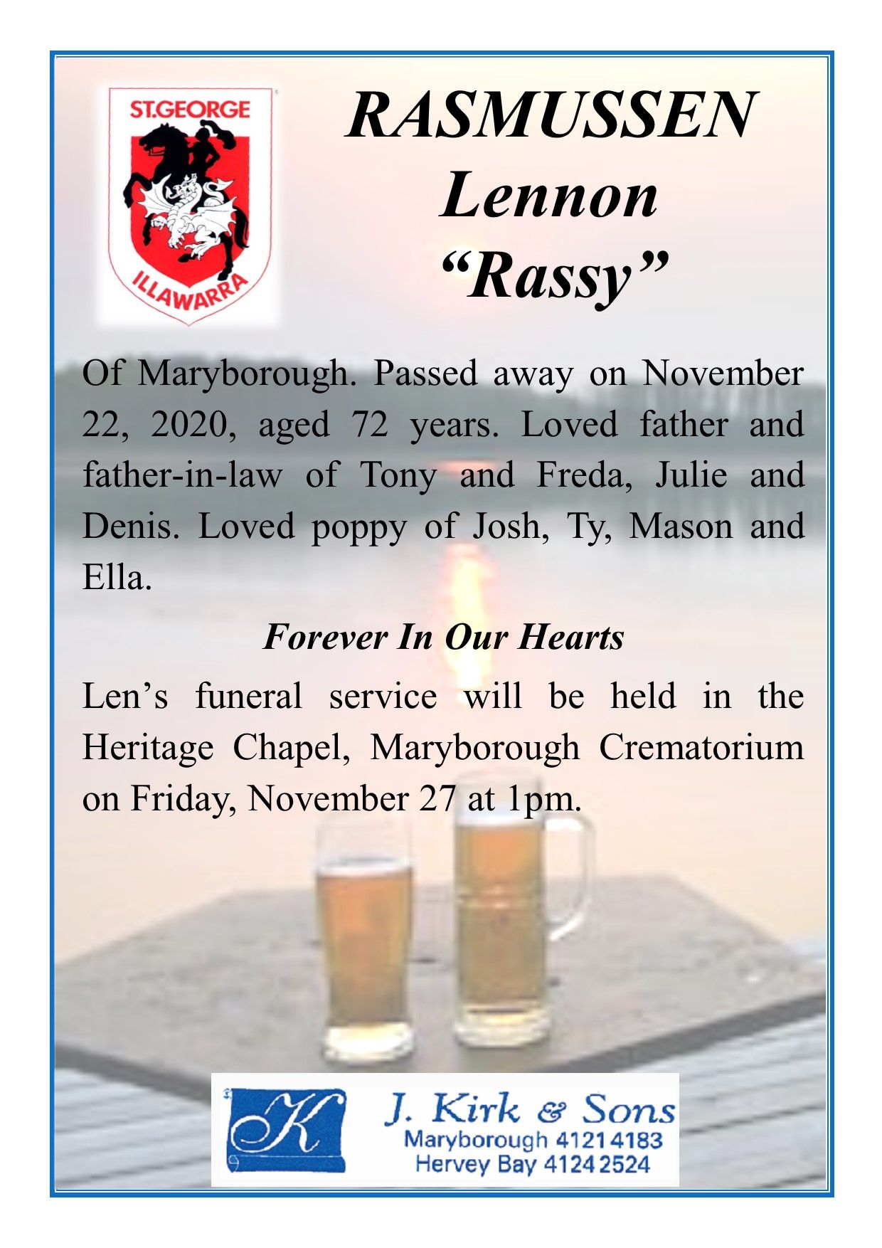 Funeral Notices and Memorials | Hervey Bay and Maryborough
