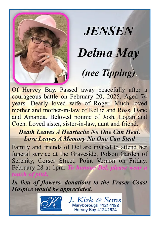 Funeral Notices and Memorials in Hervey Bay, Maryborough | J Kirk Sons ...